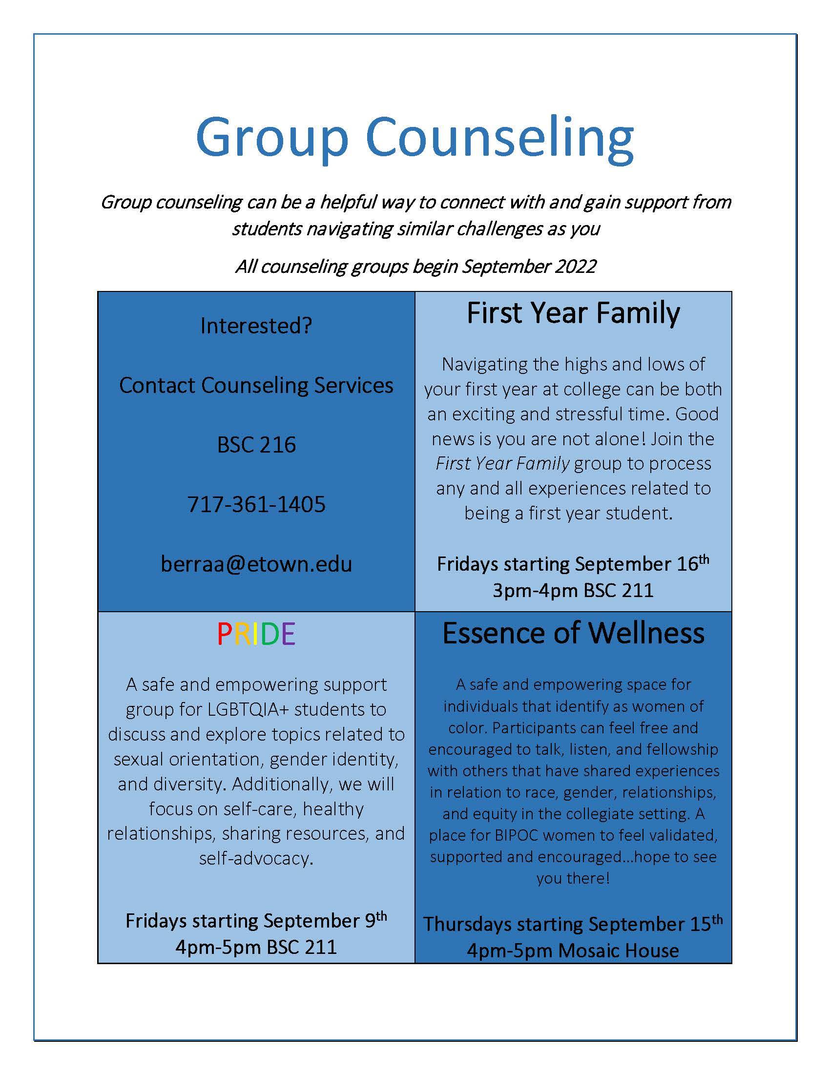 Group Counseling - Elizabethtown College